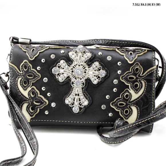 Bags | New Womens Rhinestone Studded Cross Wristlet Crossbody Wallet ...